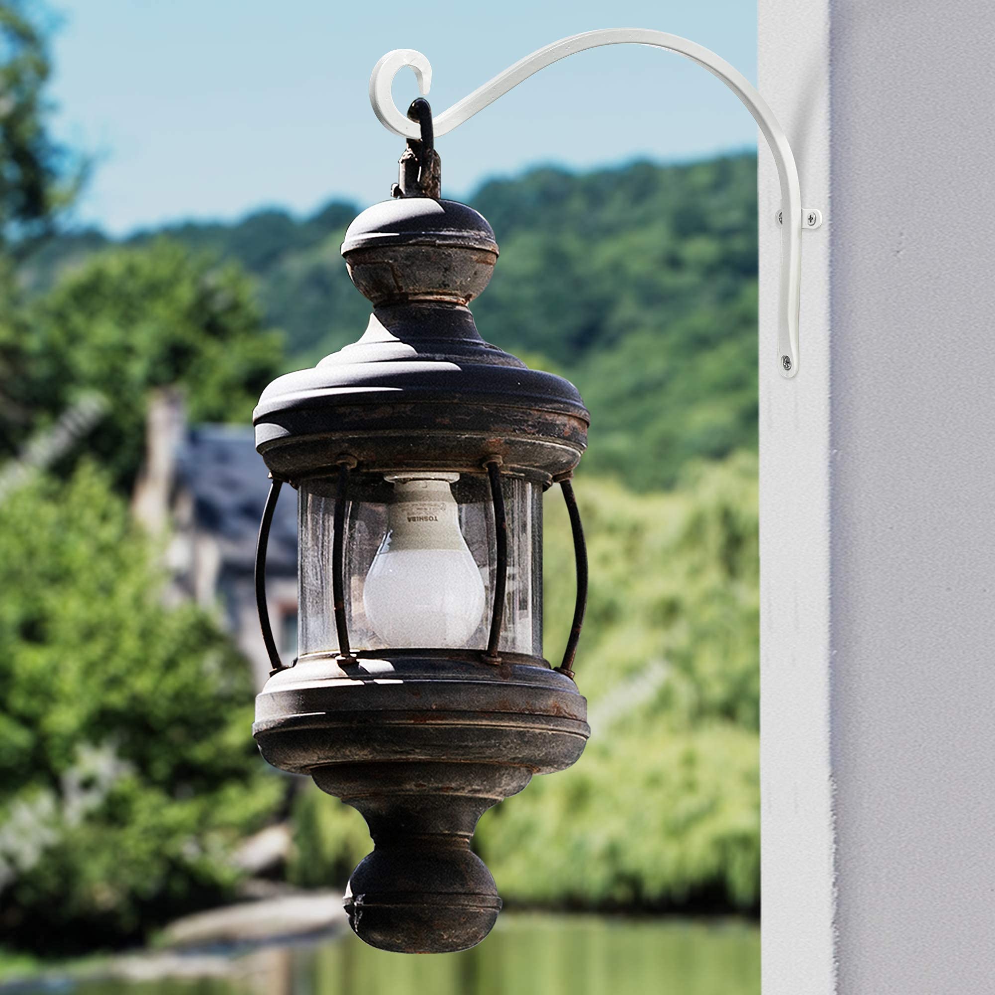 Bird Feeder Hanger: 12-Inch Wall-Mounted Plant Bracket Outdoor - 4 Pieces White Plant Hooks for Hanging Flower Baskets