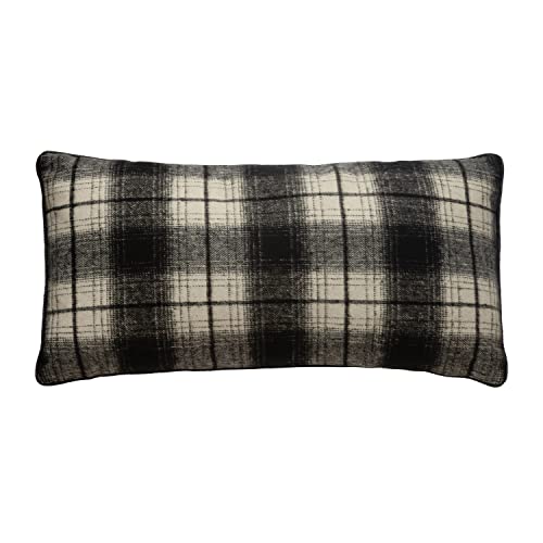 Creative Co-Op Fabric Lumbar Pillow with Piping, Black and White Plaid