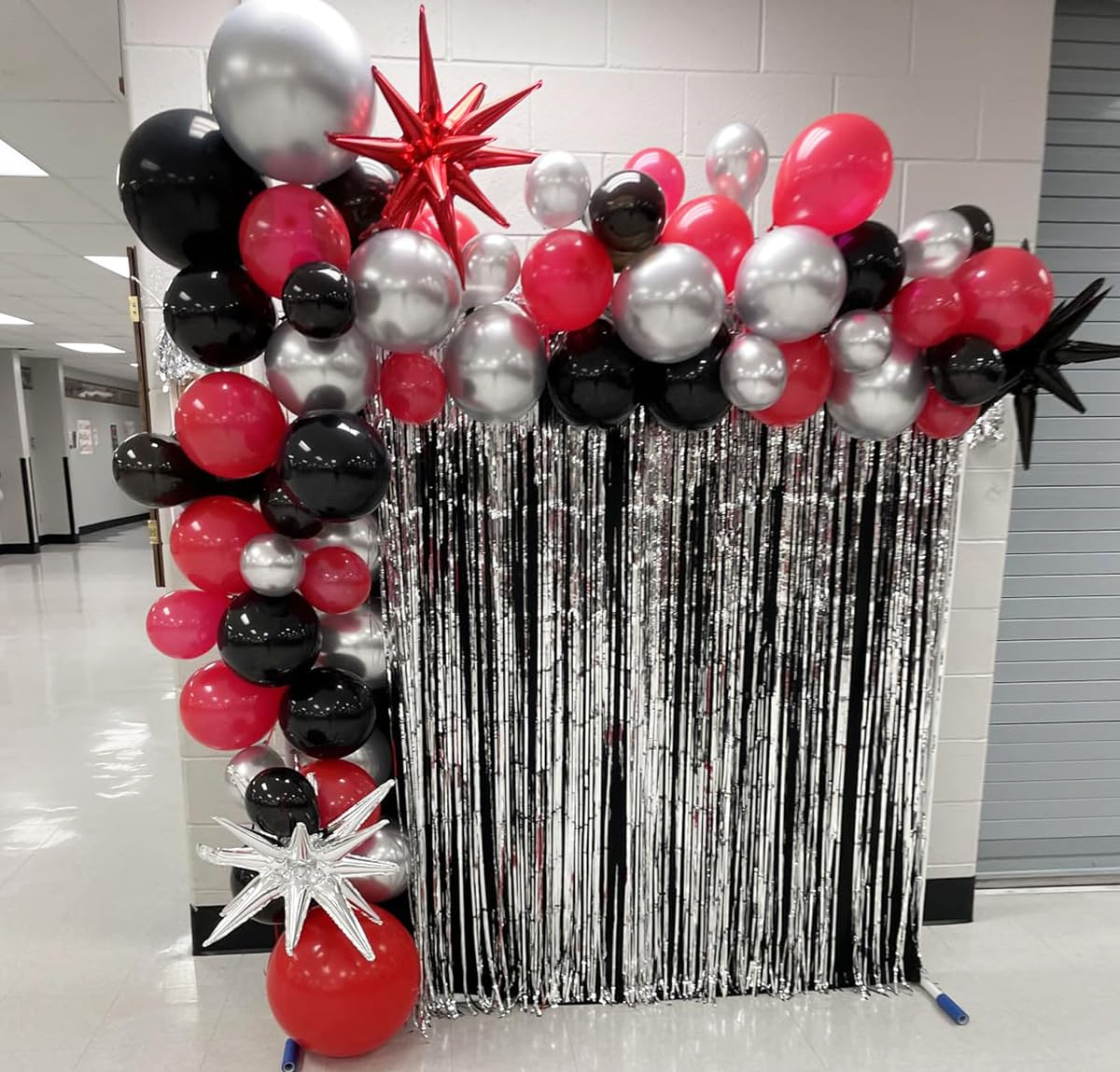 Black Red Silver Balloons Arch Decorations, Graduation Balloons Decoration18" 12” 5“ Balloons Black Red and Silver Foil Explode Star for Birthday 1st 21st 30th 40th 60th Party Grad New Year Decor