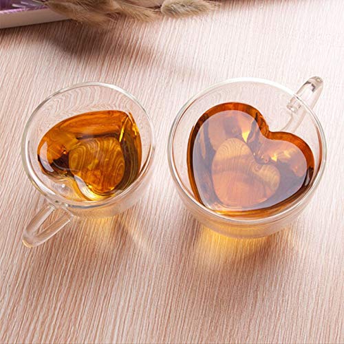 Cool Cook 2 Pack Heart Shaped Double Walled Insulated Glass Coffee Mugs or Tea Cups,Beautiful Heart Shape, Thermo Insulated Premium Quality Borosilicate Glass, Set of 2 (8.5 oz, 240 ml)
