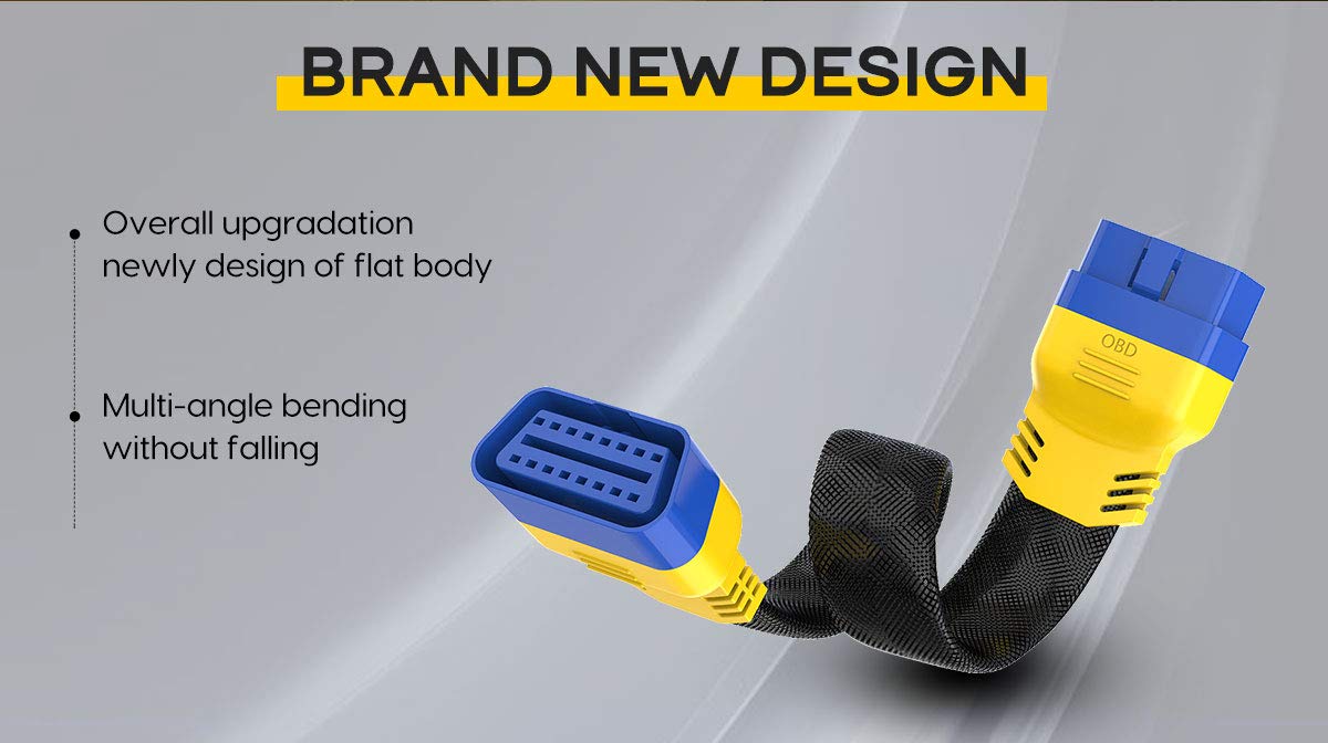 AUTOOL OBDII 16 Pin Male to Female Extension Cable Adapter, Car OBD Diagnostic Extender Cord OBD2 Connecto (Thicken Nylon Material) (30CM)