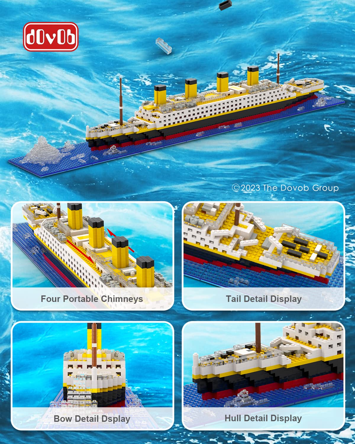 dOvOb Micro Mini Blocks Titanic Model Building Set with 2 Figure, 1872 Piece Mini Bricks Toy, Gift for Adults and Kids