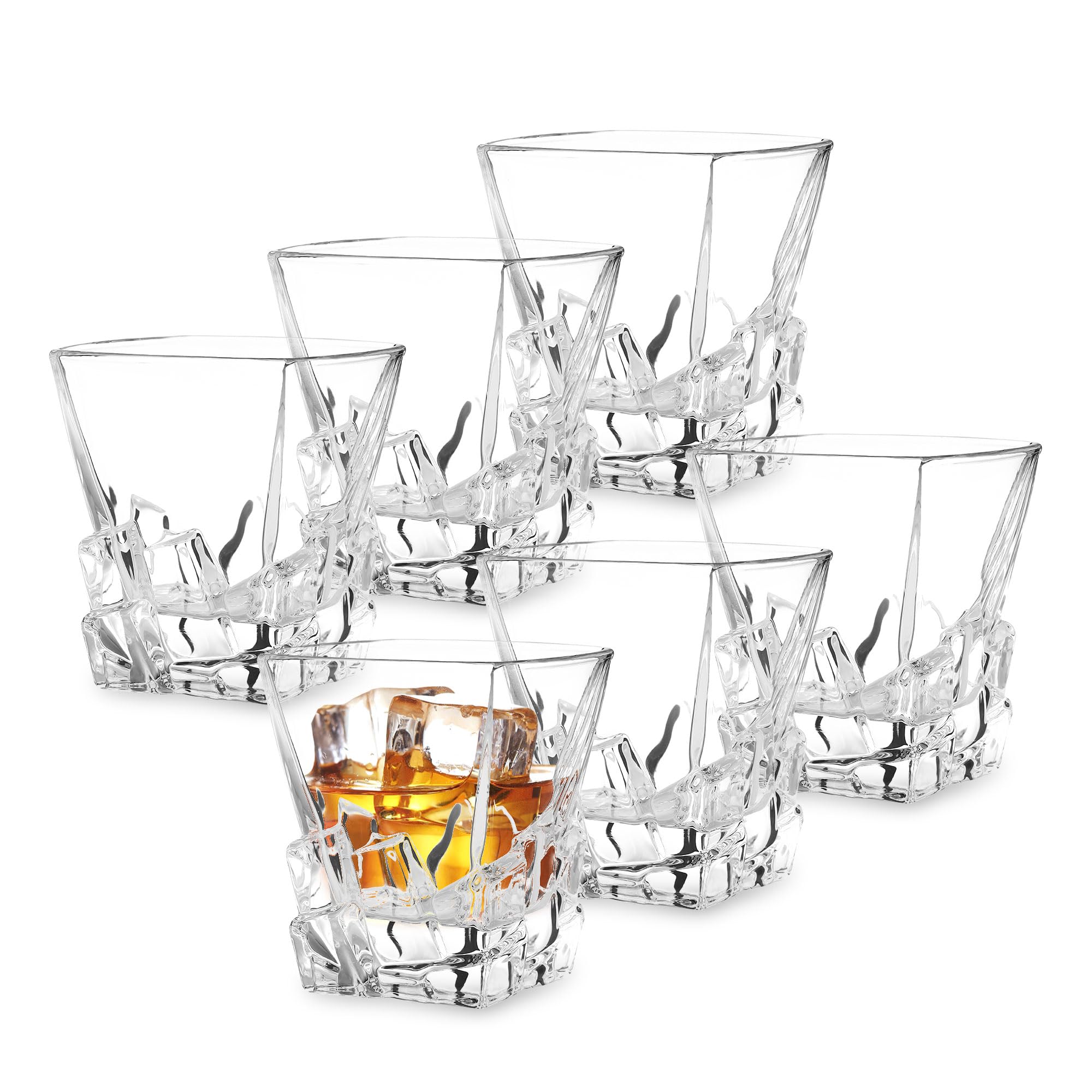 BERKWARE Lowball Whiskey Glasses - Clear Old Fashioned Glasses with Square Top Design for Bourbon, Scotch & More, 9.5oz each (Set of 6)