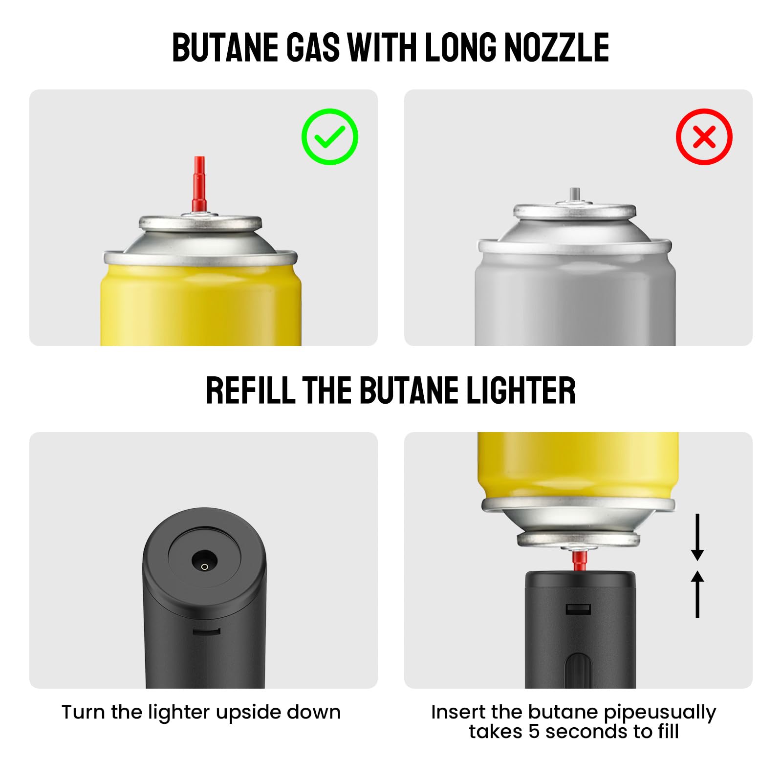 AnWoor Butane Lighter, 2 Pack Torch Lighter Refillable Jet Flame Lighter for Candle Grill BBQ, Black Black