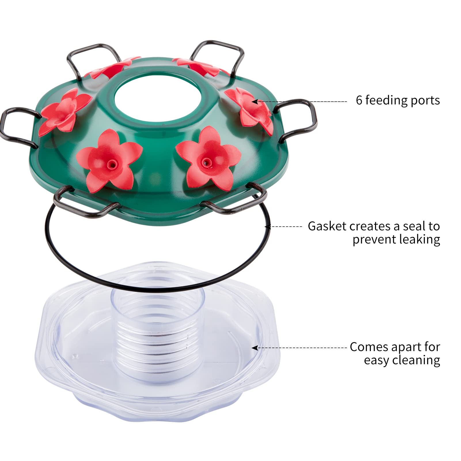Billion Sky Hummingbird Feeder for Outdoors, Lantern Shaped Bottle, 6 Simulation Flowers Feeding Ports, 26 fl.oz, Hanging for Garden Yard, Rust Proof, Red(Ant Moat Included)
