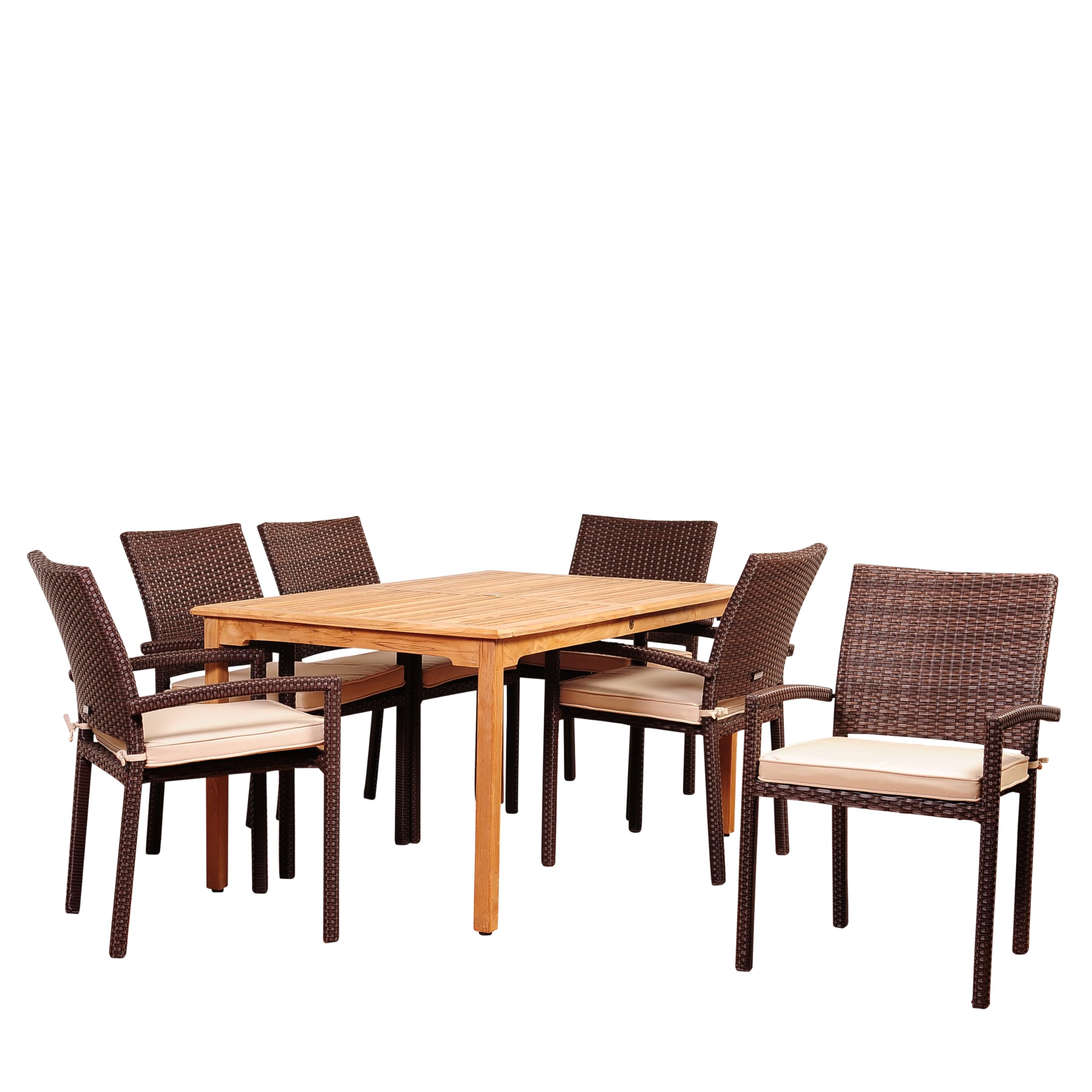 Brampton Certified Teak | Ideal for Patio and Indoors Amazonia Milarm 7-Piece Outdoor Dining Table Set, Brown