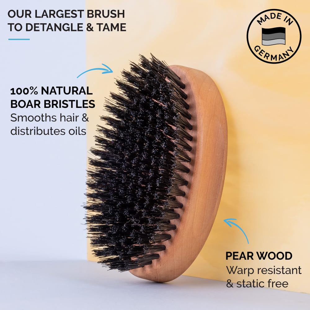 ZEUS Oval Military Beard Brush with Bristle Cleaner, Boar Bristle Beard Brush & Bristle Rake Cleaner Gift Set (Made in Germany) Firm Bristles Q91
