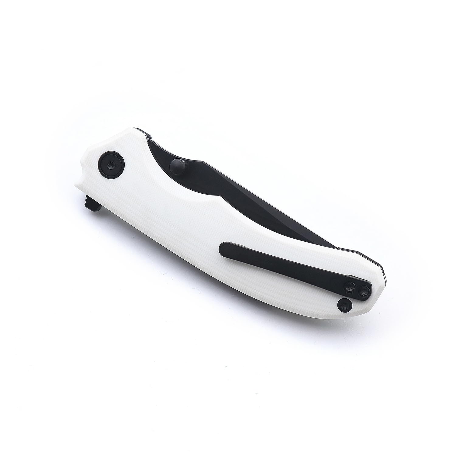 Miguron Knives M Centurion Flipper Folding Knife 3.5" Black PVD 14C28N Blade White G10 Handle Pocket Knife MGR-812WH