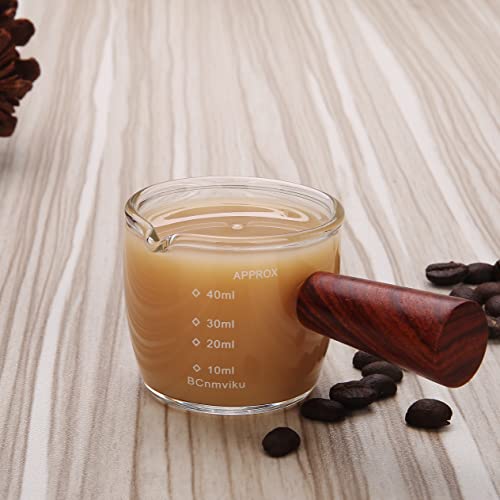 BCnmviku Espresso Shot Glass 40ML/1.5OZ Borosilicate glass Triple Pitcher Barista Single Spouts With Wood Handle (1)