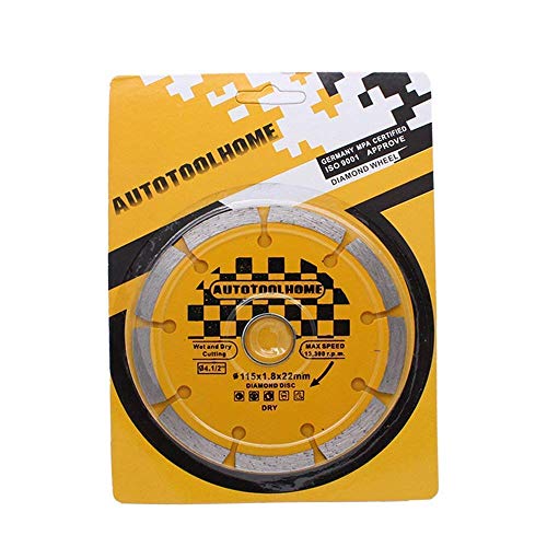AUTOTOOLHOME 4 1/2-inch Diamond Saw Blade Angle Grinder Cutting Wheel Dry or Wet Grinding Disc Masonry Brick Concrete Ceramic Tile Cut Off Wheels