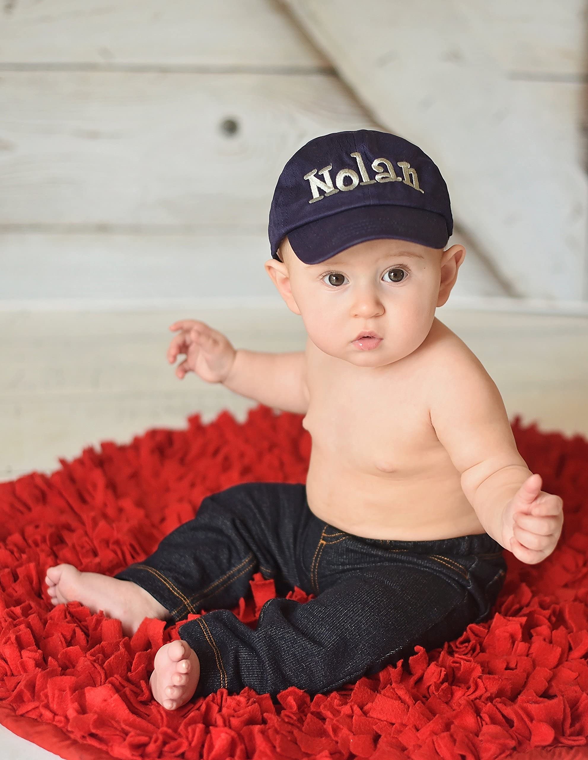 Melondipity Baby Boy Baseball Cap for Infants, Toddlers, Newborn - Cute Baby Sun Hat for Summer, Spring, Autumn - Personalized & Customized Keepsake Cap with Button Closure, Sun Protection (Navy Blue)