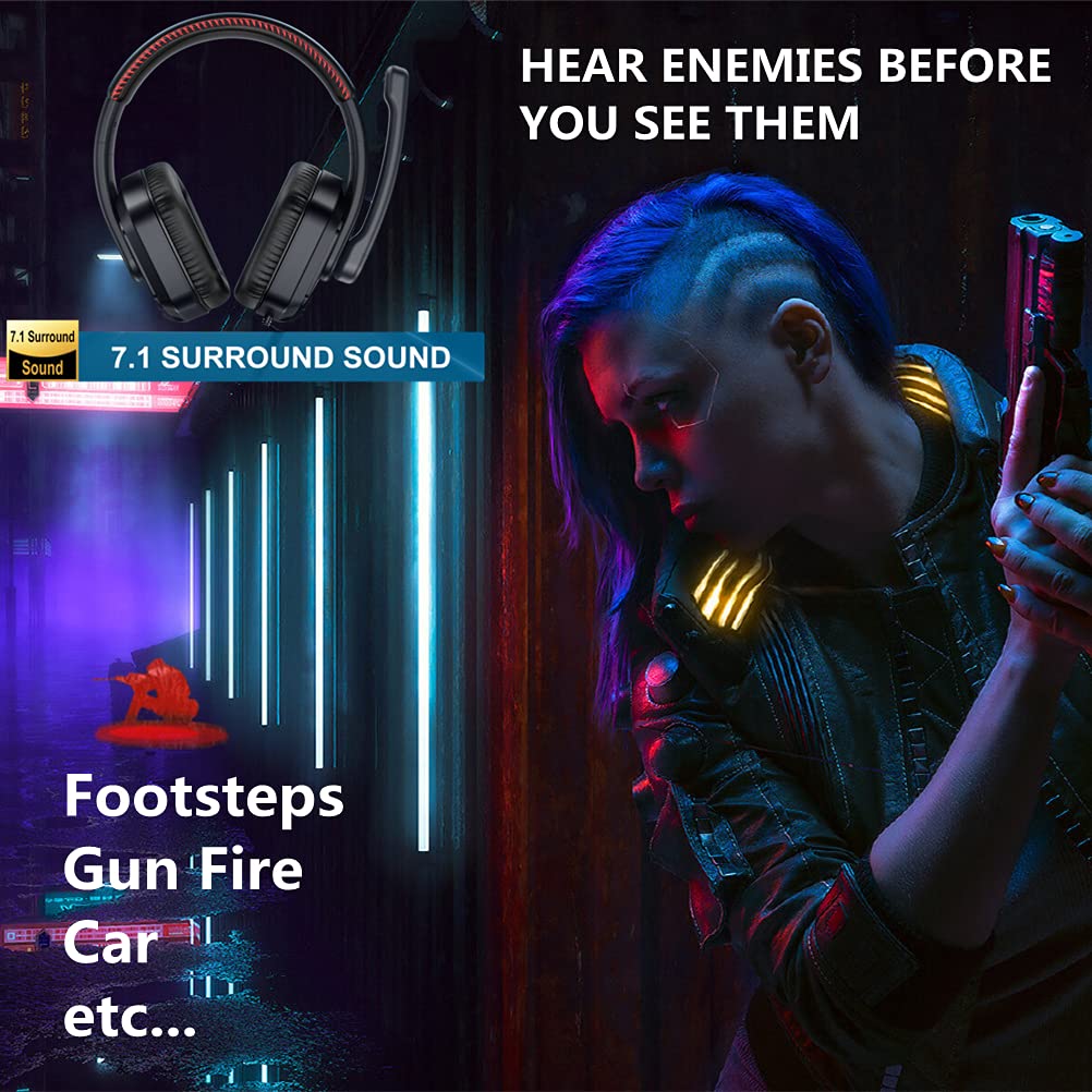 AUOUA Gaming Headset with Active Noise Cancelling Mic, Over Ear Wired Gaming Headphone │Colorful RGB Lights, 3D Stereo Sound│Soft Memory Foam Earmuffs, 3.5mm Jack Compatible with PC PS4 PS5 Gamer