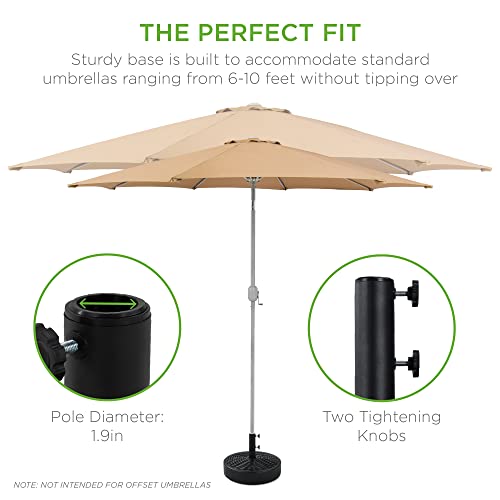 Best Choice Products Fillable Umbrella Base Stand, Round Faux Wicker Plastic Patio Umbrella Base Stand, Pole Holder for Outdoor, Lawn w/ 55lbs Weight Capacity, 2 Adjustment Knobs