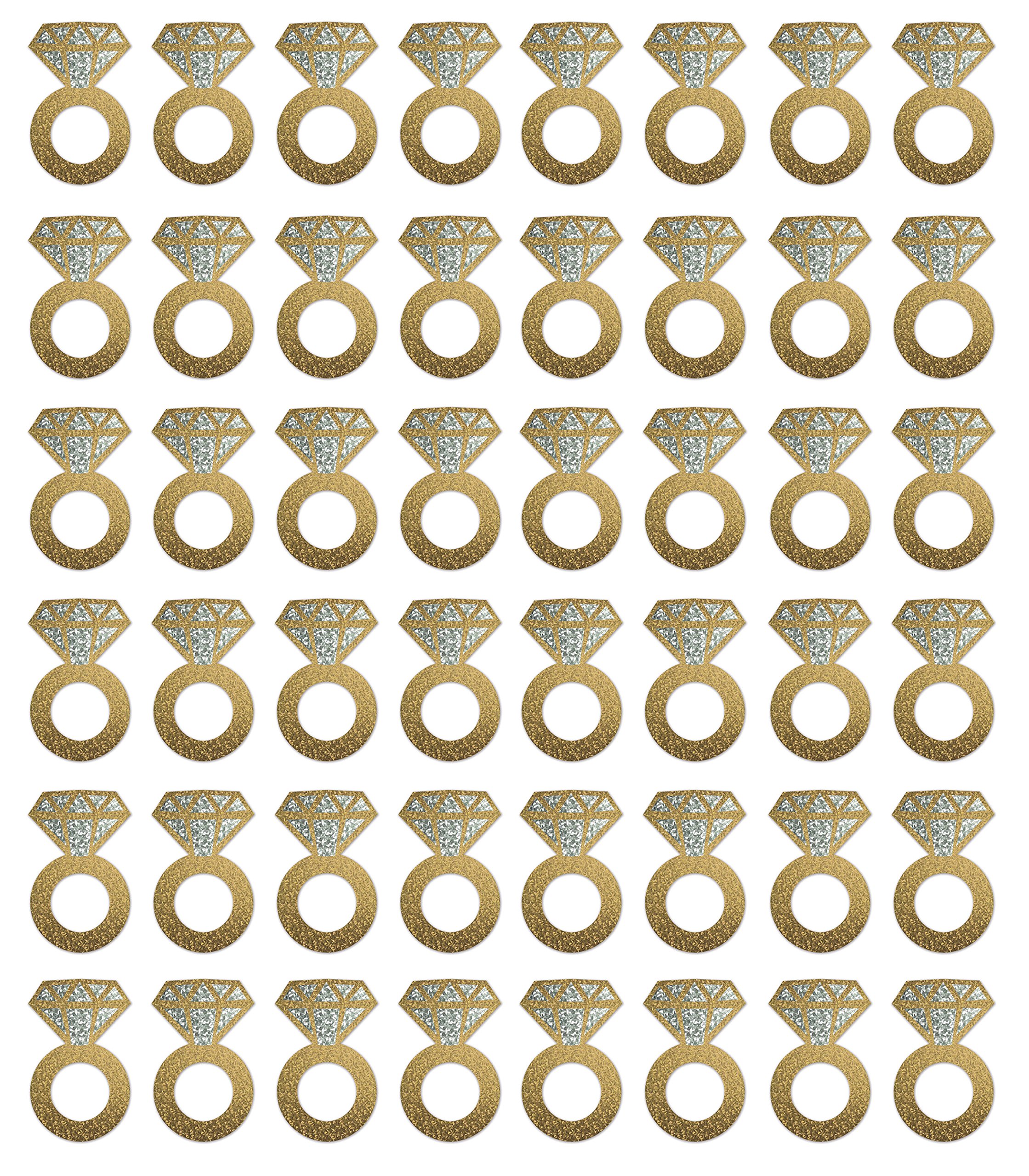 Beistle 57325 Diamond Ring Wine Glass Markers 48 Piece, 2.25" x 3.5", Gold/Silver