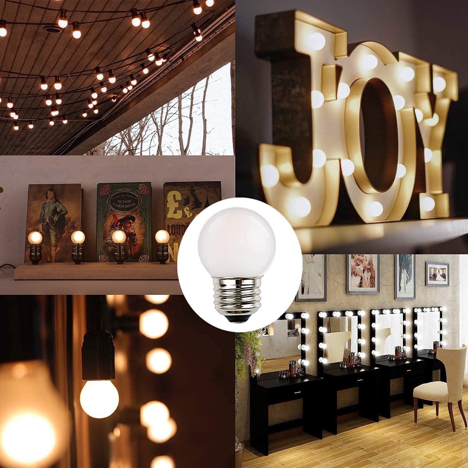 Aupuda 1W Mini LED Edison Globe Bulb 2700K Warm White E26 Standard Base 15W Equivalent Not Dimmable Vintage Style G40 Globe LED Filament Light Bulbs Frosted Glass Cover 6 Count (Pack of 1)