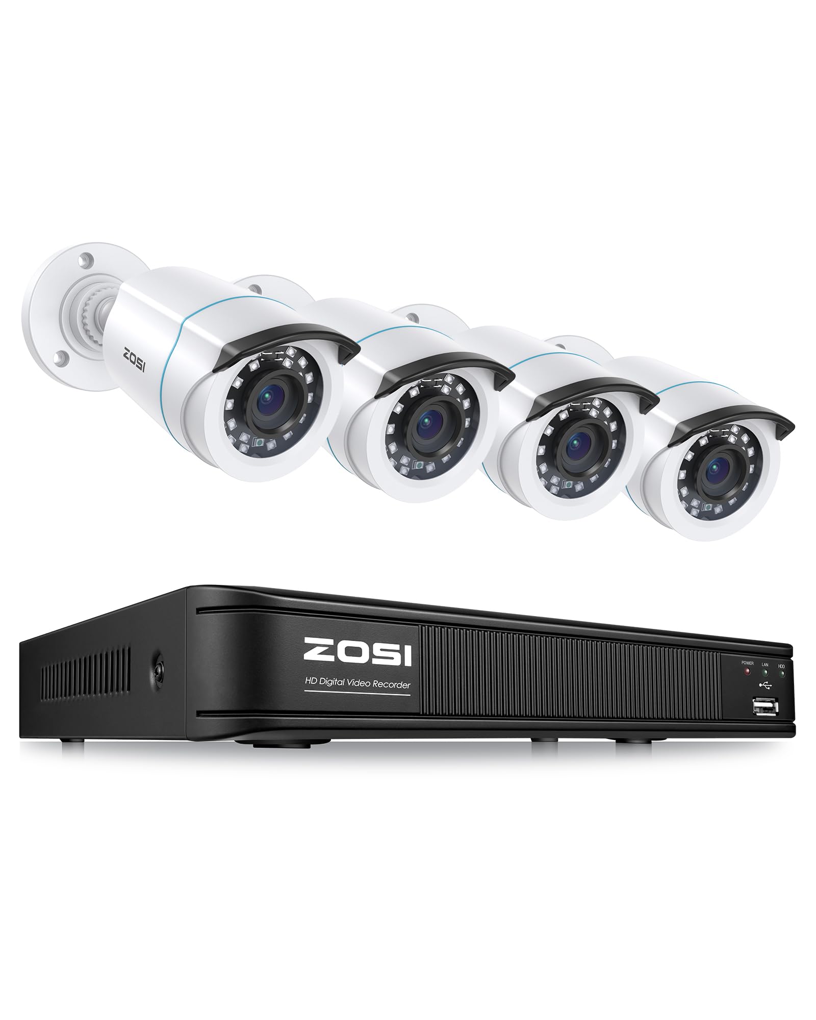 ZOSI H.265+ Full 1080p Home Security Camera System,5MP 3K Lite 8CH CCTV DVR Recorder with AI Human Vehicle Detection, 4 x 2MP Weatherproof Surveillance Bullet Camera Outdoor 80ft Night Vision (No HDD)