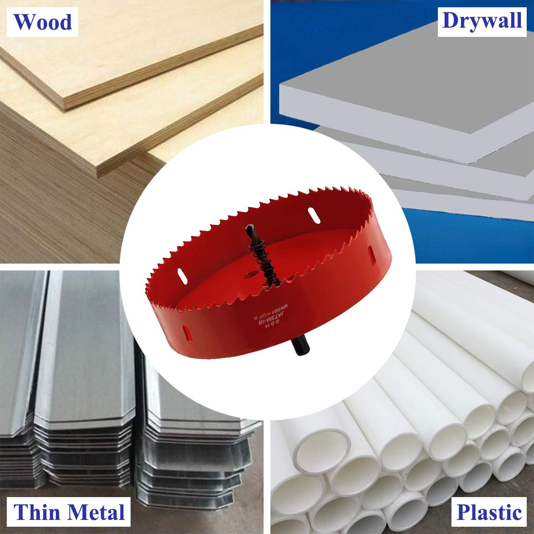 Biaungdo 155mm Hole Saw 6.1 Inch Bi-Metal Hole Saw Corn Hole Cutter for Cornhole Boards, Soft Metal, Drywall, Plastic, Wood, Fiberboard (Red)