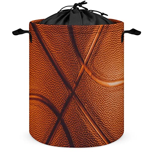 Basketball Laundry Basket Collapsible Kids Laundry Hamper with Drawstring Ball Sport Toys Storage Basket with Handle Boys Bedroom Decor 14x17.3 Inches