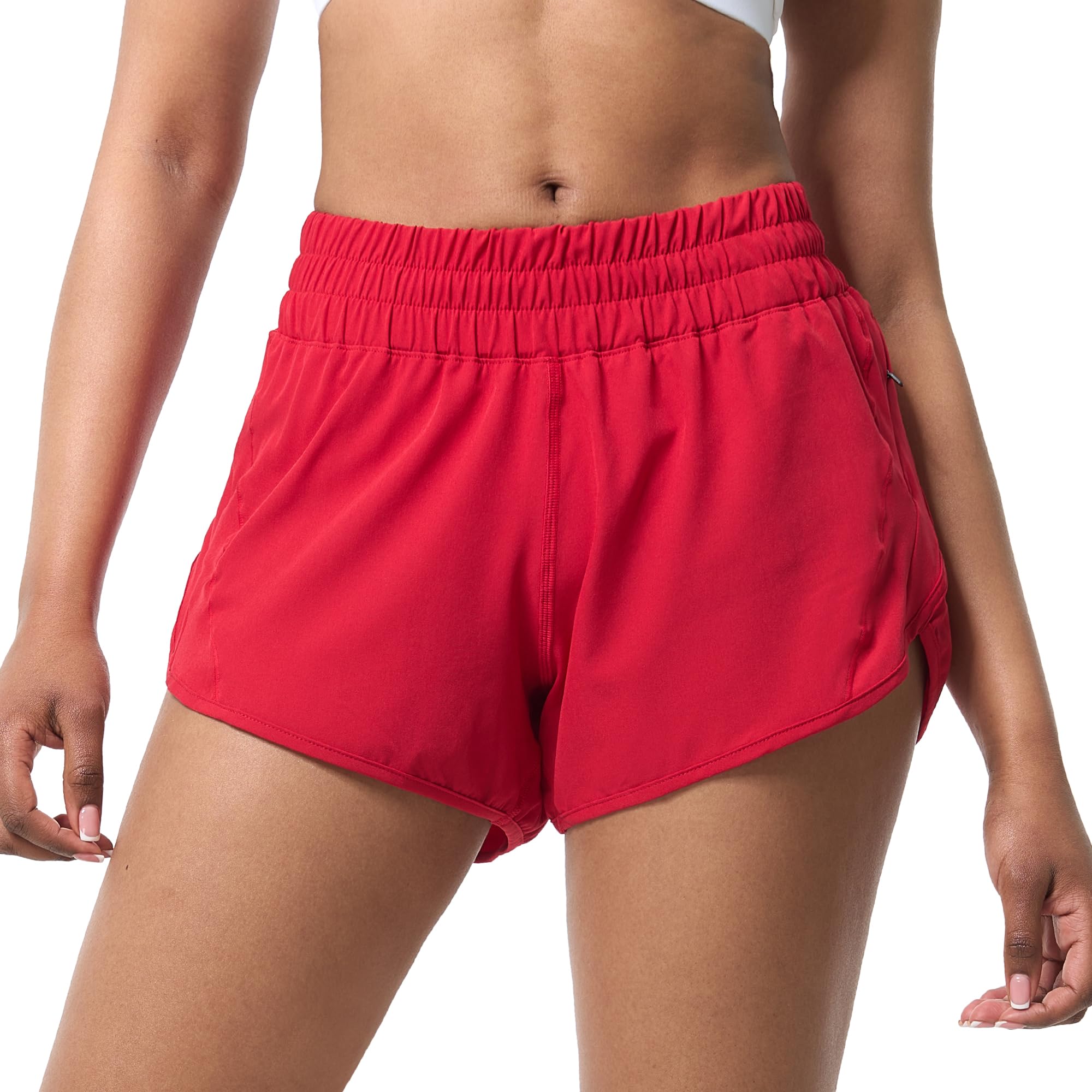 Aurefin Athletic Shorts for Women, Women's Quick Dry Running Track Shorts Workout Active Shorts with Elastic and Zip Pocket 5 inch RED/XS
