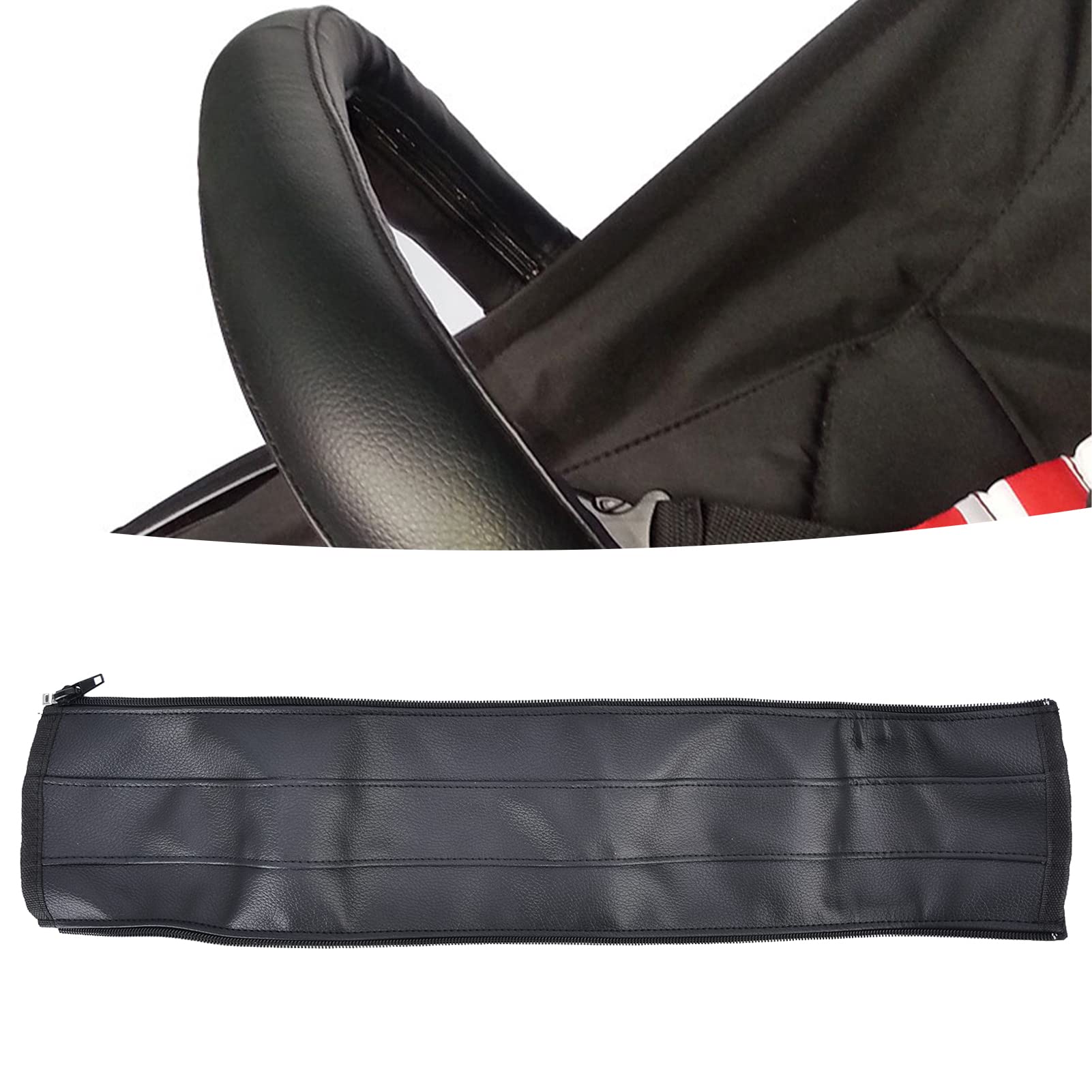 Fdit PU Baby Stroller Handle Cover Armrest Protector for Baby Carriage, Removable Zipper Protector Sleeve for Baby Stroller (Black)