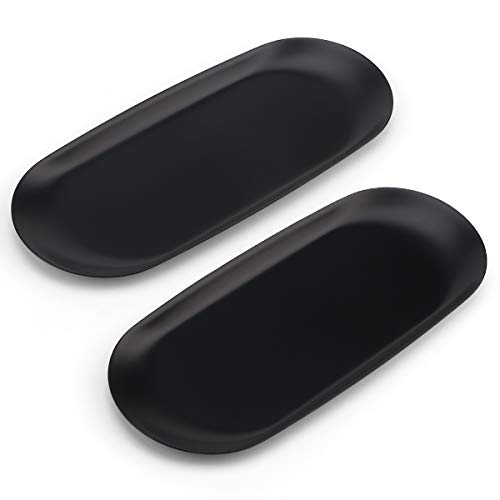dedoot Stainless Steel Towel Tray, 2 Pack Metal Tray Storage Dish Plate Tea Candy Tray Cosmetics Jewelry Organizer Black Bathroom Tray for Counter, 9 Inch