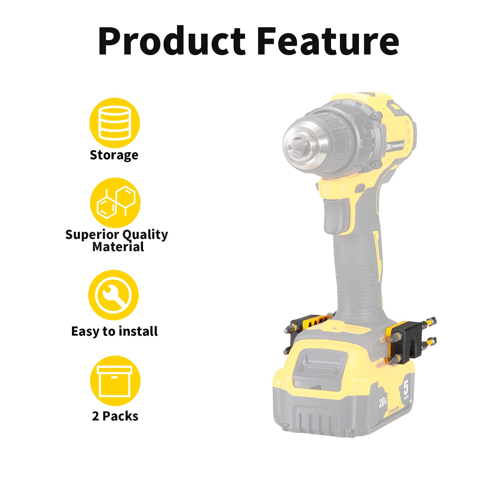 Bit Holder for Dewalt 20V Drill Bit Organizer for DeWalt Drills Carry Up to 4 Driver Bits on The Side of Your Power Tool or Driver (2 Pack)
