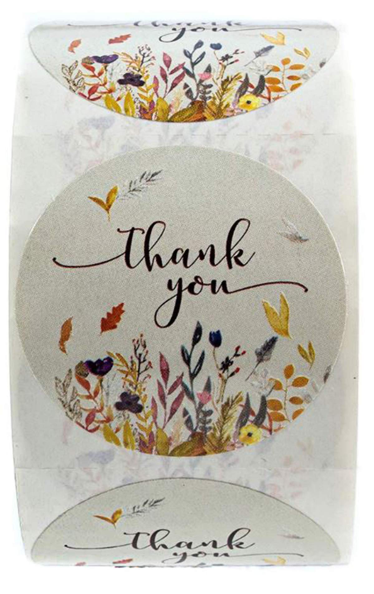 Autumn Floral Thank You Stickers, 1.5 Inch Round - 500 Labels Per Roll