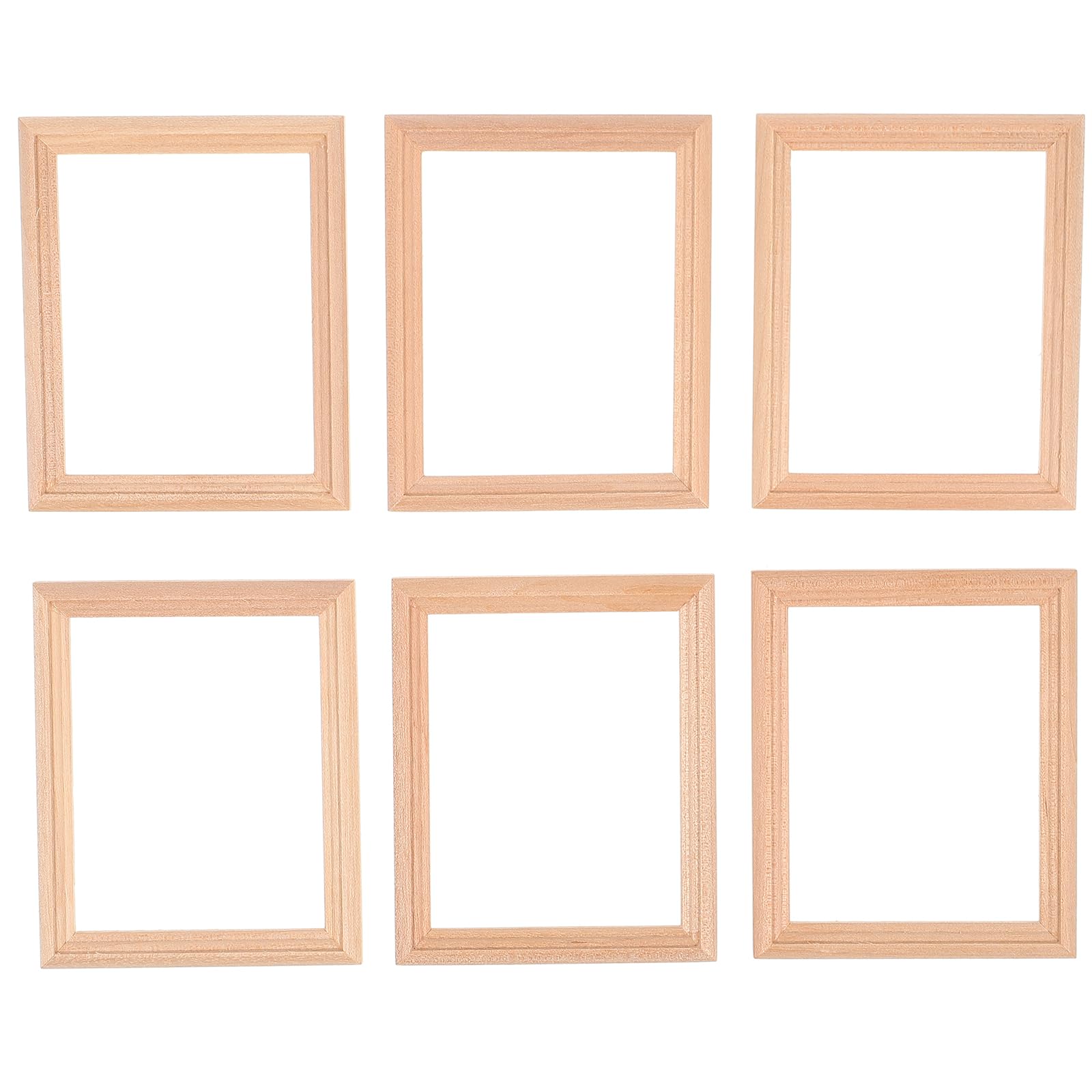 Exceart 6Pcs 1/12 Wood Dollhouse Furniture Unfinished Mini Photo Frame Artificial Miniature Scene Model DIY Wall Art Painting Toys for Nursery Room Photo Props