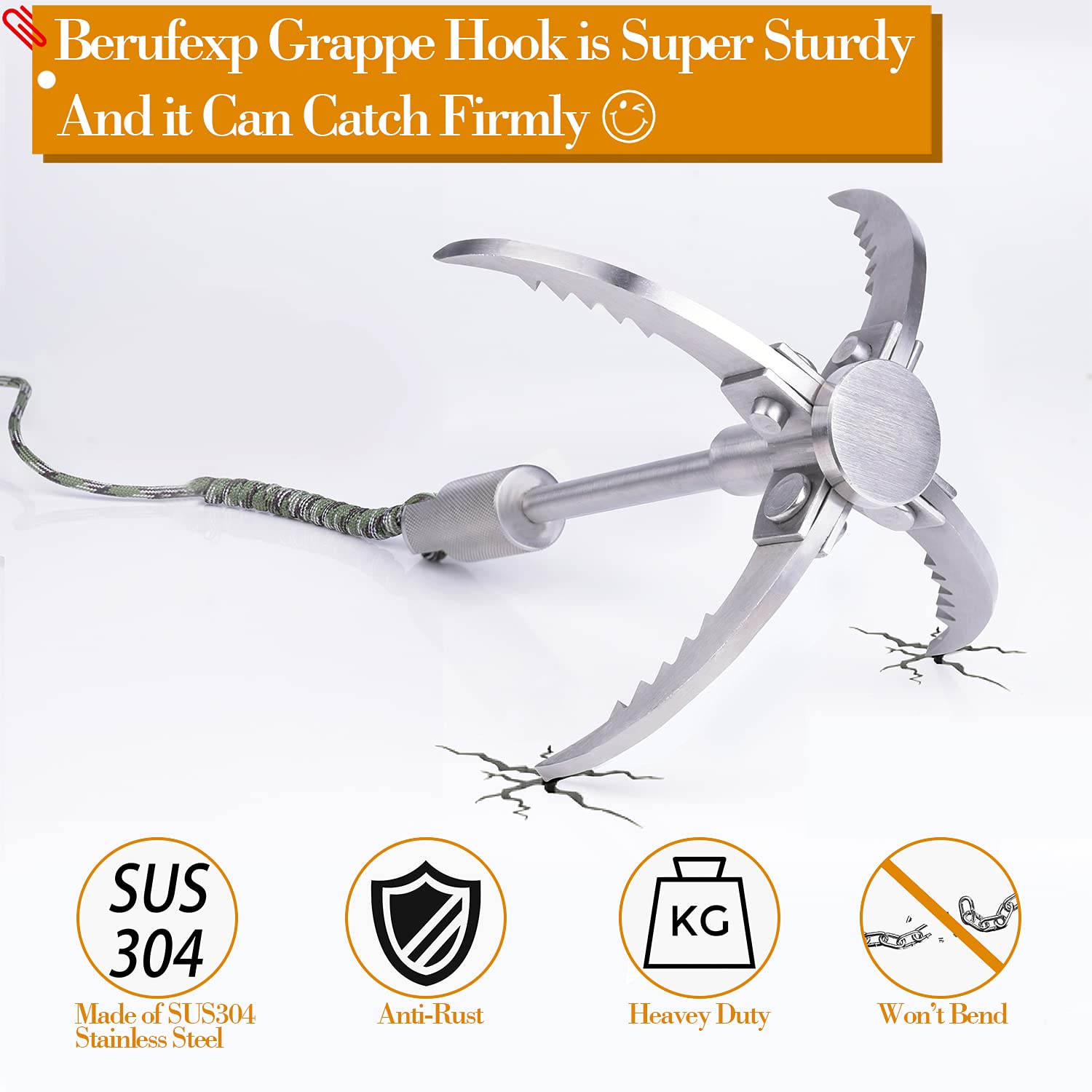 Berufexp Folding Grappling Hook with Carabiner Survival Gear and Equipment for Tree Climbing Gear Hunting Gear for Dragging Tactical Gear Grapple Hook for Tree Limbs Pulling Hiking Gear Camping Gear