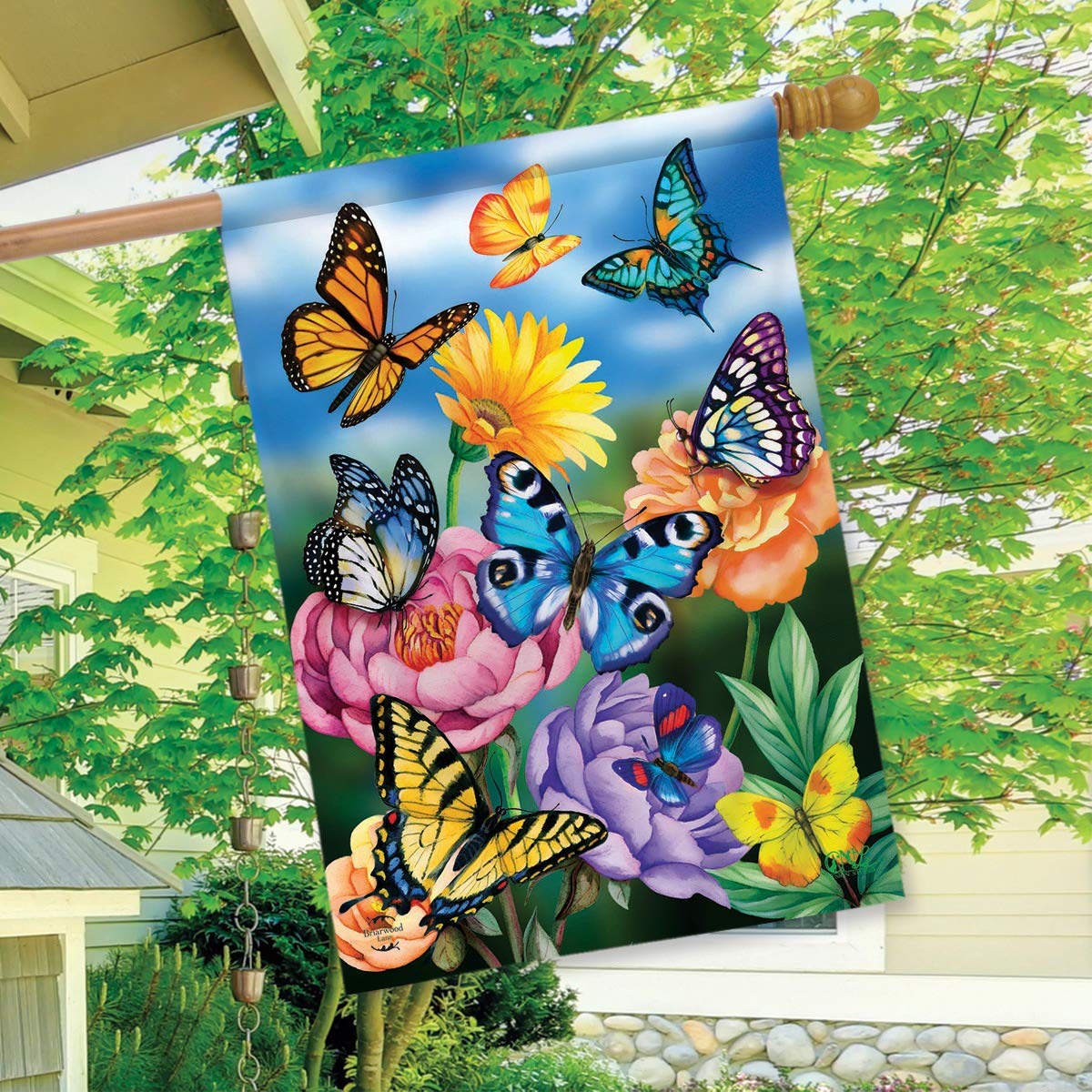 Butterflies in the Garden Spring House Flag 40" x 28" Briarwood Lane
