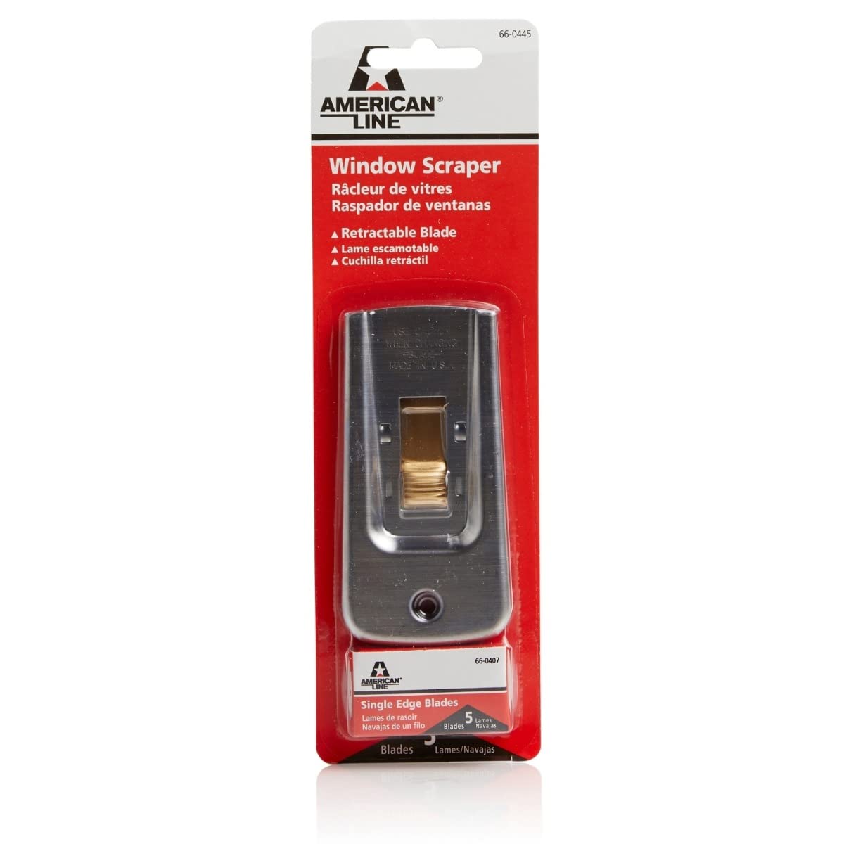 American Line Heavy Duty Window Scraper with 5 Blades - Full Metal Body for Longevity and High Carbon Steel Blades for Optimized Sharpness and Durability - 66-0445