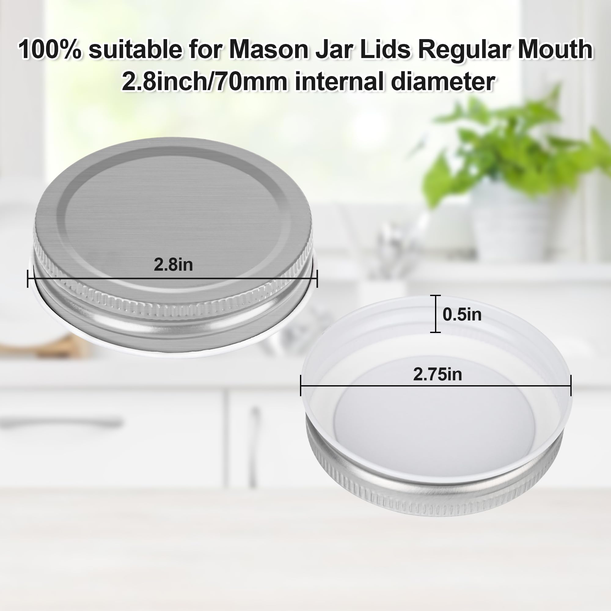 BSL® 48 Packs 2.75 Inch Mason Jar Lids Regular Mouth Leak Proof Secure Mason Storage Solid Caps Jars Lids,Leak Proof,Airtight,Silicone Seal,Seal Tinplate Metal Can Lids (Silver,2.75 inch/70MM)