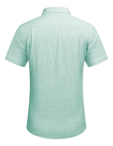 COOFANDY Mens Shirt Casual Button Down Chambray Plain Dress, Linen - Light Green, Large, Short Sleeve