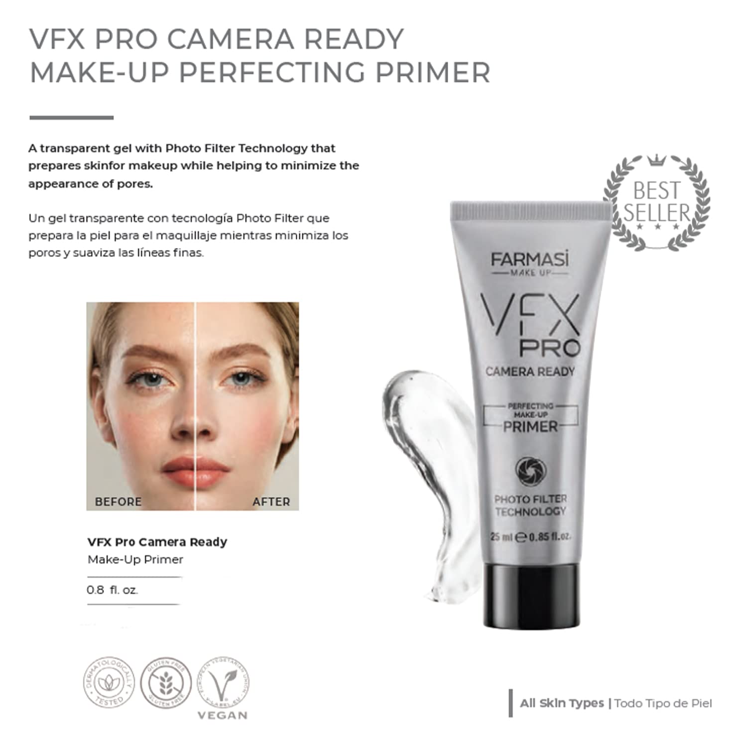 FARMASi VFX Pro Natural Beige and VFX Pro Primer Long Lasting Liquid Foundation Set, Skin Moisturizer Advanced Breathable Hydrating Full Coverage makeup for Face Makeup Set