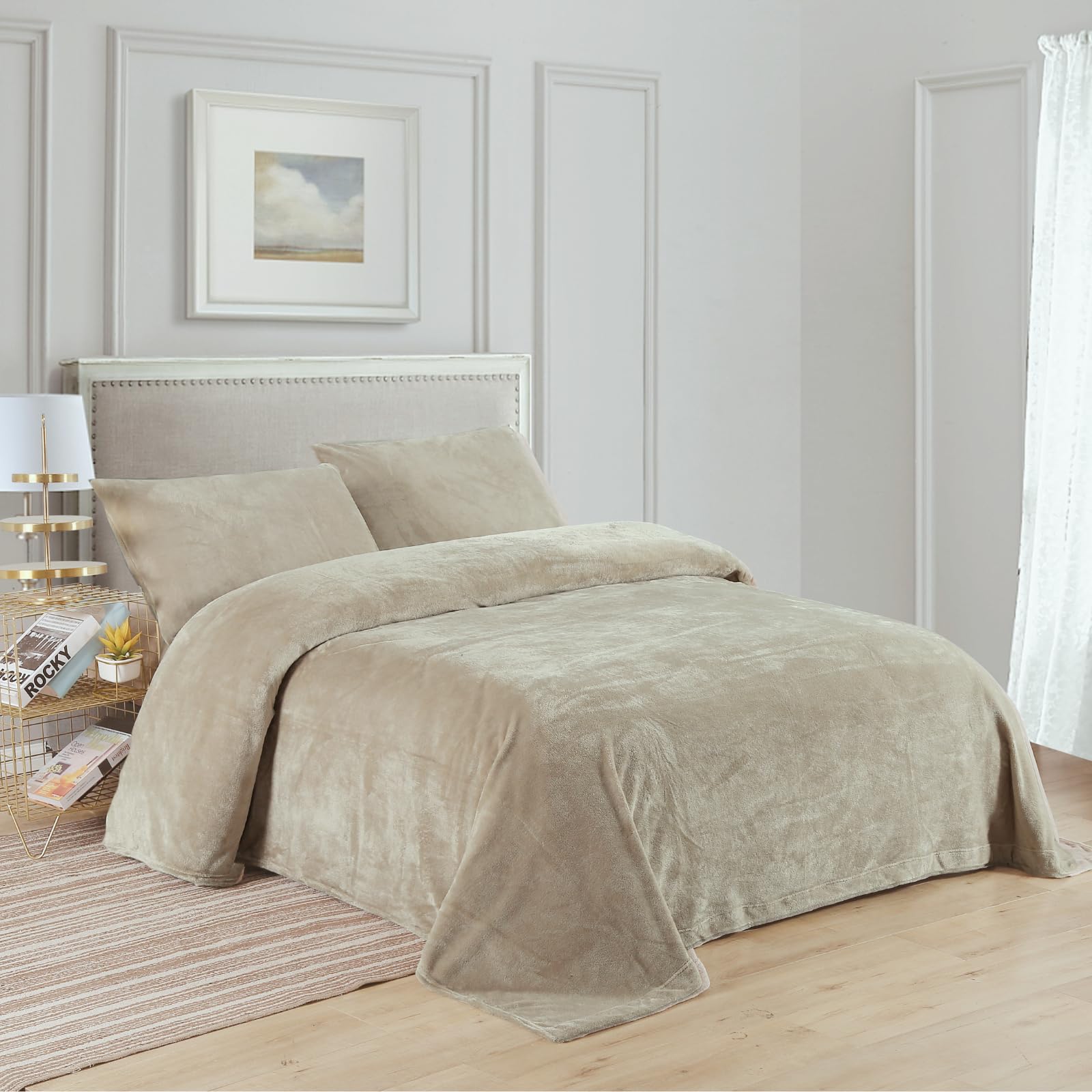 Cozy Fleece Flannel Plush Sheets Queen Size 4 Piece Bedding Set, Warm Fleece Sheets With Deep Pockets 17 inches- Ultra Soft and Cozy, Taupe