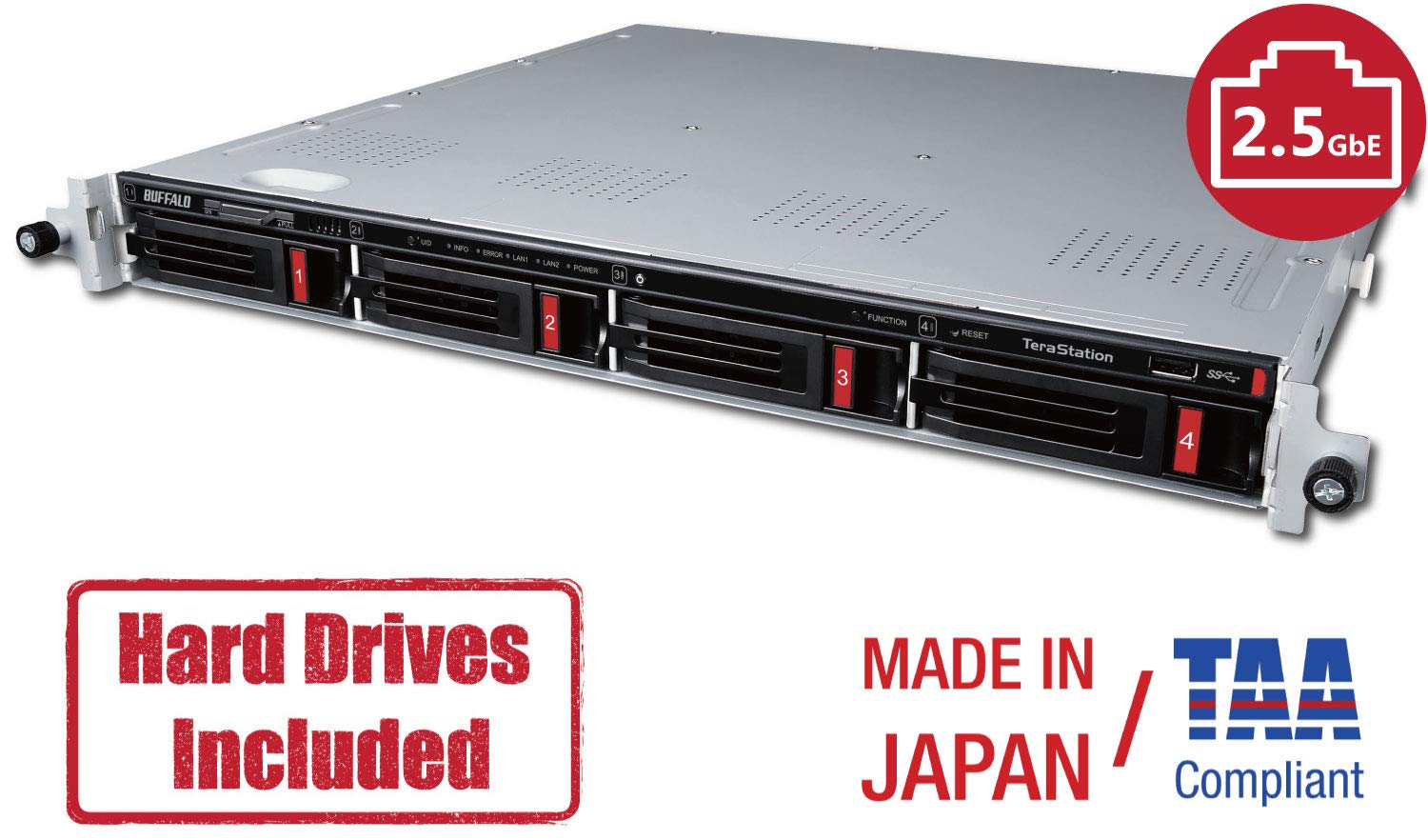 BUFFALO TeraStation Essentials 4-Bay Rackmount NAS 16TB (4x4TB) with HDD Hard Drives Included 2.5GBE / Computer Network Attached Storage/Private Cloud/NAS Storage/Network Storage/File Server