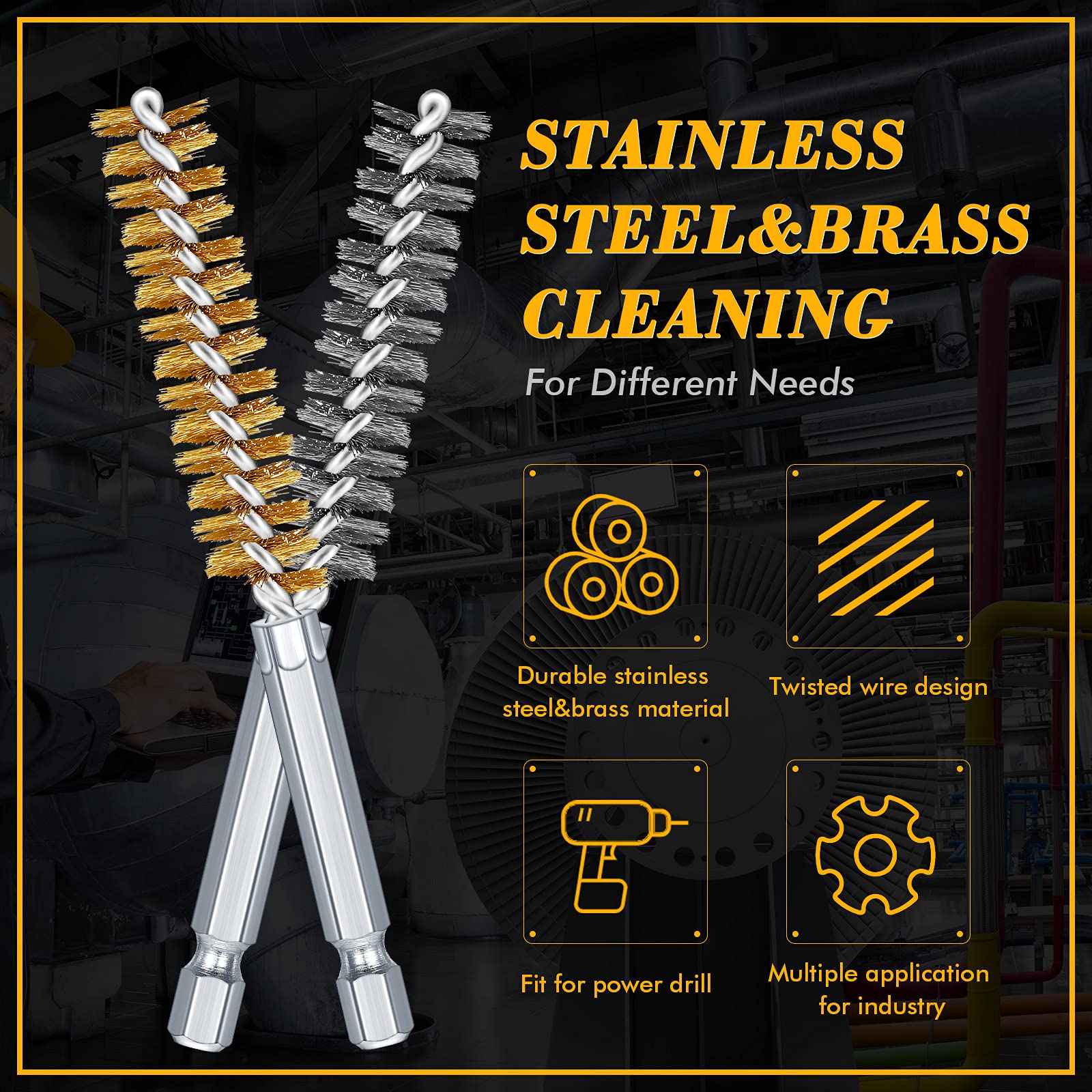 Bore Brush for Drill Wire Bore Brush Set Wire Cleaning Brush Set Stainless Steel Cleaning Brush for Power Drill Impact Driver(12 Pieces, Stainless Steel, Brass)