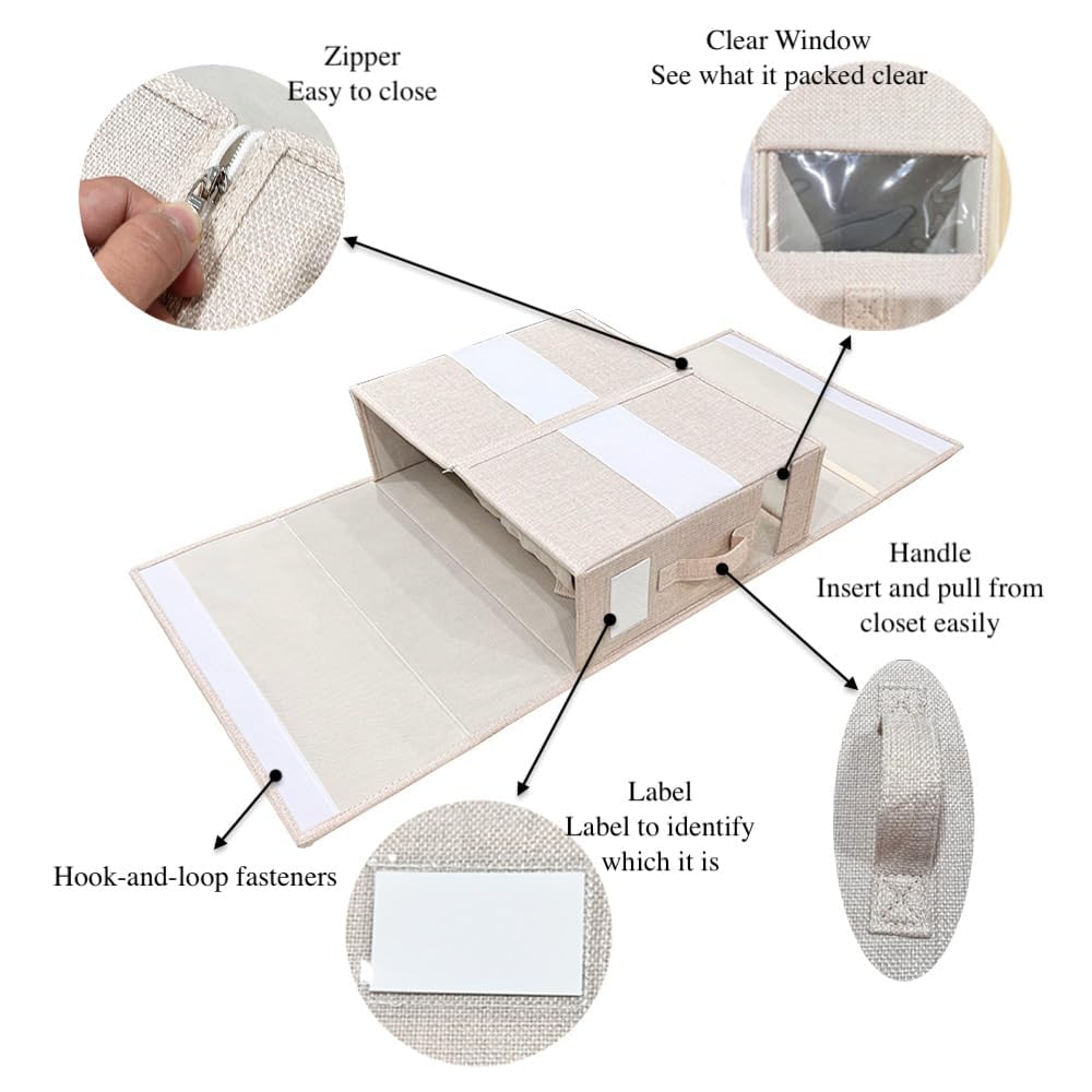 DYNAIZER Linen Closet Organizers and Storage for Bedding Storage, Folding Sheet Storage Organizer with Visible Window - Bedsheet Organizers for Blanket, Bedsheet, Duvet Cover, Pillowcases (Beige)