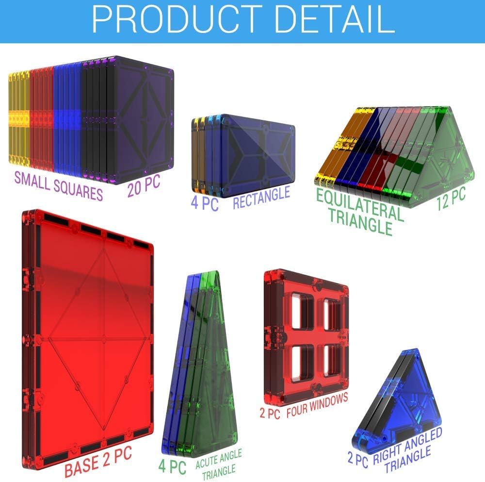 Desire Deluxe Magnetic Tiles Building Blocks Construction Toys for Boys & Girls 47pc β STEM Learning Educational, Kids Age 3 4 5 6 7 8 Year Old Gift