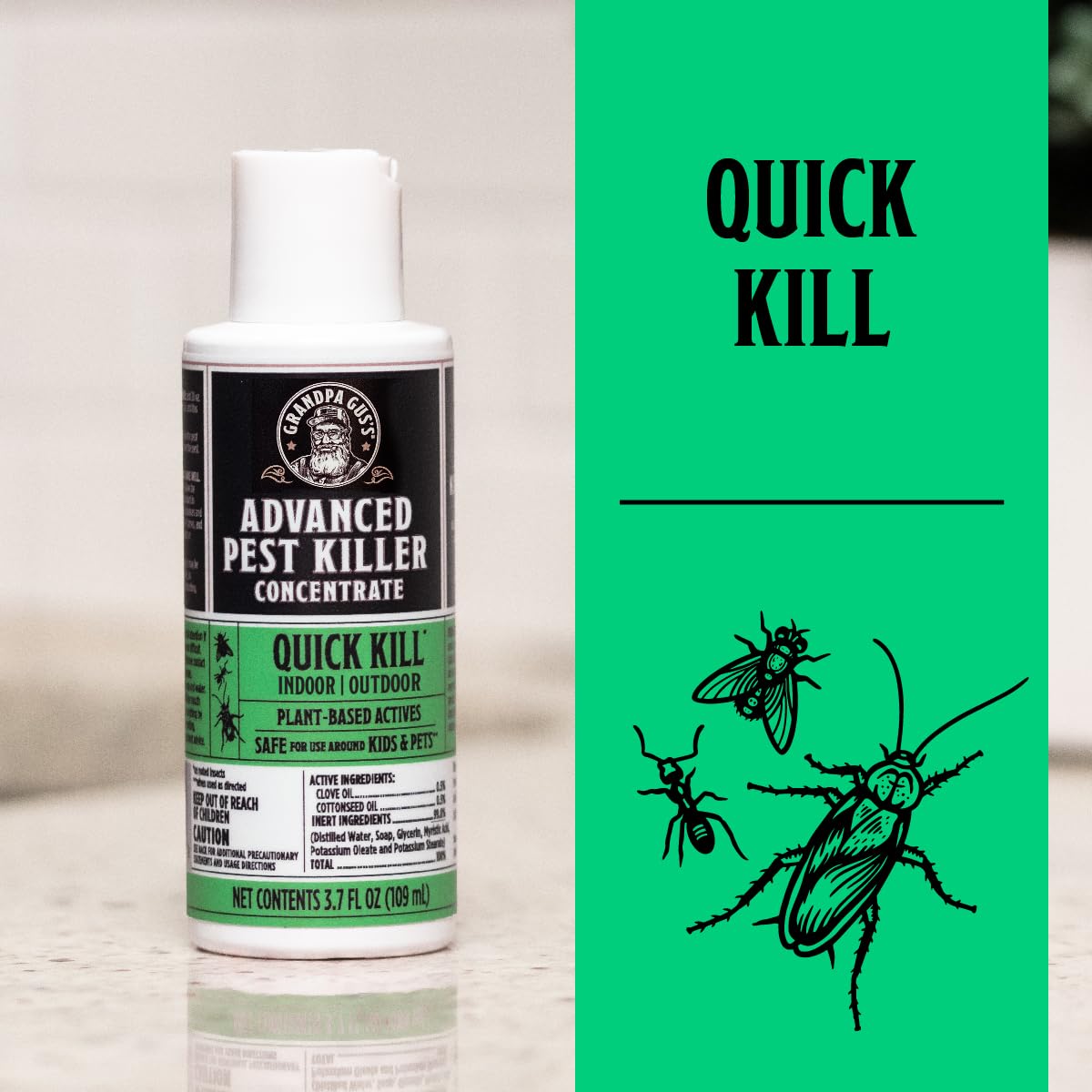 Grandpa Gus's Natural Advanced Pest Killer Concentrate, Plant-Based Actives Quick Kill Multiple Insect Species, Indoor & Outdoor Use, Light Scent, 3.7 fl oz (Pack of 2)