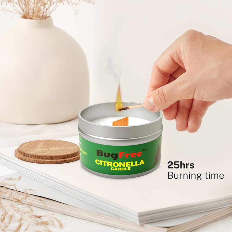 Citronella Candles Outdoor & Indoor (6oz) - Pine Scented - Citronella Tealight Candles - Citronella Candle - Mountain Pine with Wooden Wick 25 Hour Burn Time (2 Pack)