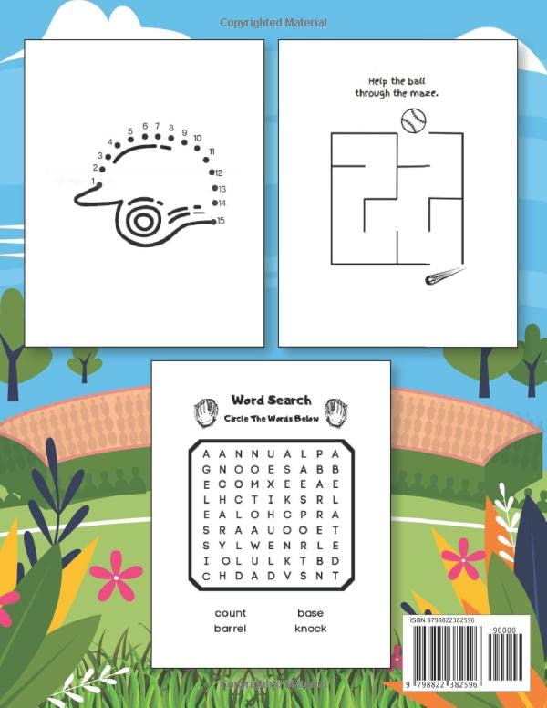 Baseball Activity Book For Kids Age 4-8: A Big Baseball Dot To Dot, Coloring, Mazes, Spot the Difference, Word Search and Count & Number Tracing ... Year Old Kids | Fun Sport Girls & Boys Gift