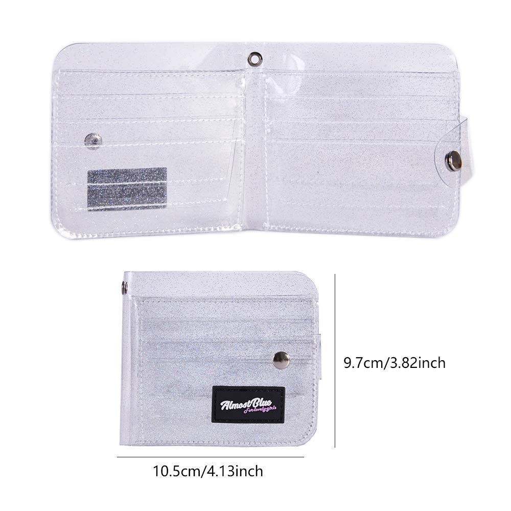 Clear Wallet Glitter Jelly Wallets Transparent Bifold Photocards Holder Lanyard Coin Pouch,Silver