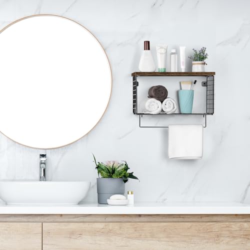 Bathroom Towel Rack Wall Mounted Tower Holder with Tower Bar Farmhouse Bathroom Storage Organizer Shelf Holder for Bathroom Laundry Room Livingroom Bedroom 6 Hooks