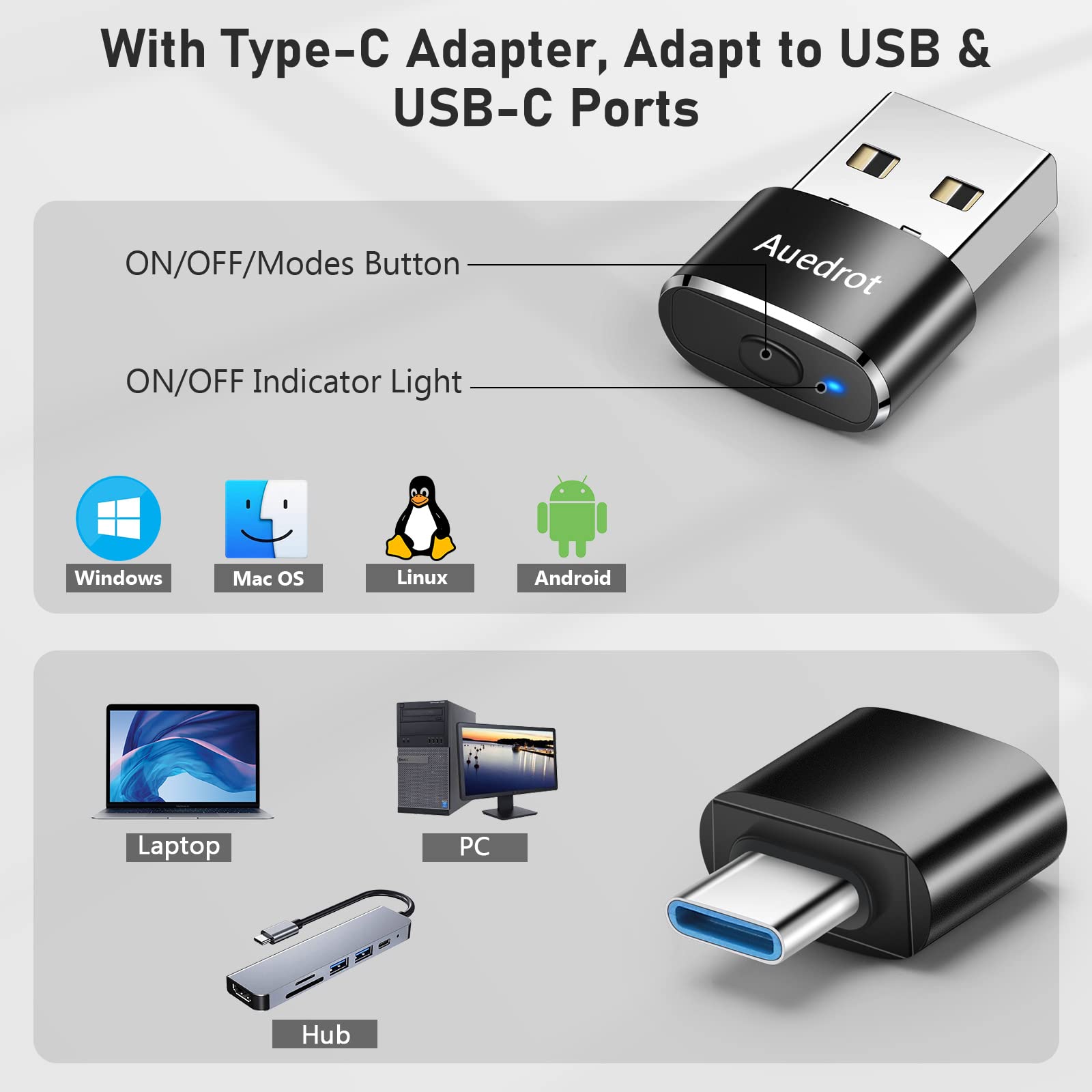AUEDROT Mouse Jiggler Non-Detectable USB Mouse Mover with Switch Button, Metal Mouse Mover Automatic Mouse Jiggler with 2 Jiggler Modes, Plug & Play, Keeps Laptop Wake, Purple, 2 Pieces