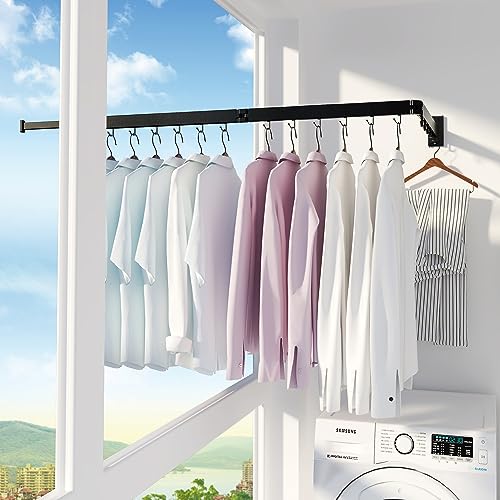 BOQORAD Clothes Drying Rack,Drying Rack Clothing,Luandry Drying Rack,Clothes Hanger Rack,Wall Mounted Luandry Rack,Folding Retractable,Frosted Stone Black Classic,ms-01