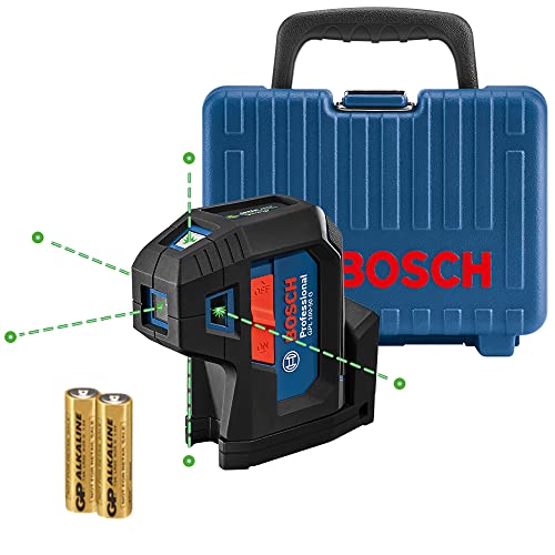 Bosch GPL100-50G 125ft 5 Dots Point Alignment Laser Level 360 With Integrated Magnetic Mount, Heavy-Duty for Layout & Plumbing, Includes Batteries and Hard Case,Green/red
