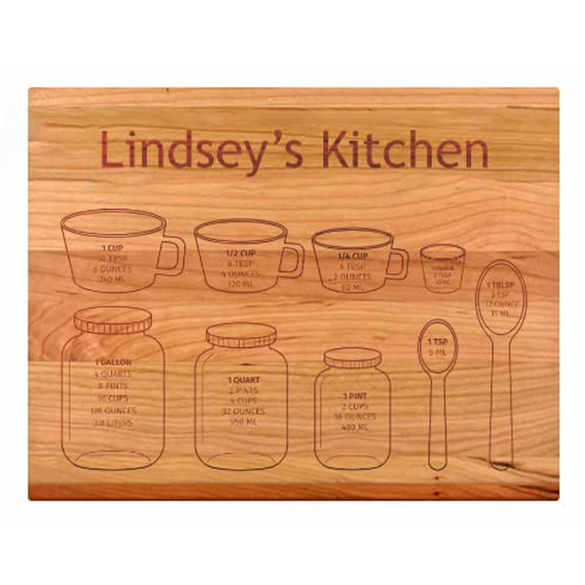 Blue Ridge Mountain Gifts Personalized Cutting Board - Laser Engraved Wooden Chopping Boards, Measurement Conversions for Counter Display and use