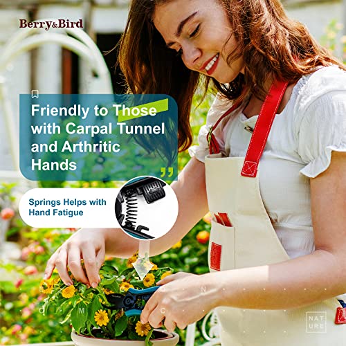 Berry&Bird Garden Clippers, Pruning Scissors with Stainless Steel Teflon Coating Blades and Handle, Plant Clippers Work 3 Times Easier with Spring, Garden Shears for Trimming Rose, Small Stem, Bonsai