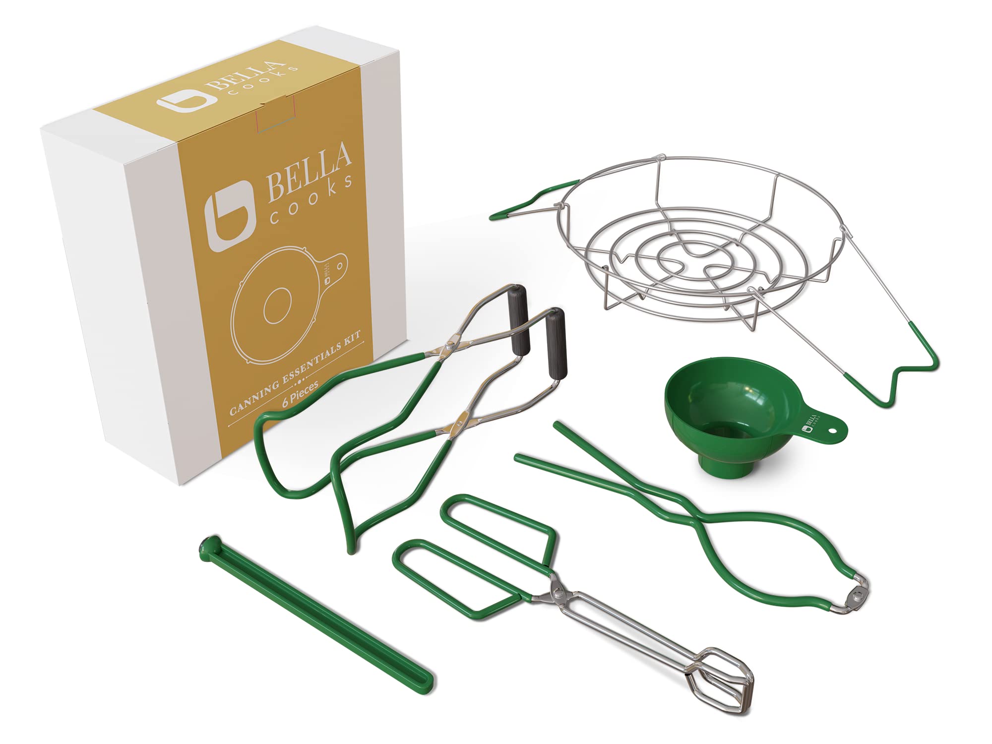 BELLA COOKS Canning Supplies Starter Kit - 7-in-1 Canning Set - Incl. Canning Funnel, Canning Rack, Canning Jar Lifter, Jar Wrench, Tongs & more